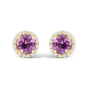 HAUS OF BRILLIANCE 10k Gold Gemstone And Diamond Halo Stud Earrings - Yellow | Purple Amethyst